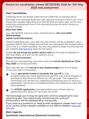 SET Exam 2025 - Symbiosis UG Entrance Test (Official Website)
